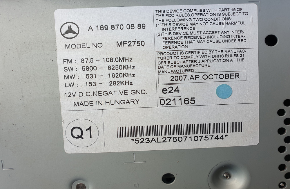 Mercedes A Class W169 CD Player A1698700689 | Used Car Parts UK